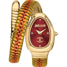 Quarzuhr JUST cavalli time "Pelle Solo, JC1L251M0045" Armbanduhren rot (goldfarben, rot) Damen Quarzuhren