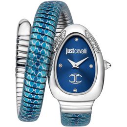 Quarzuhr JUST cavalli time "Pelle Solo, JC1L251M0015" Armbanduhren blau (silberfarben, dunkelblau) Damen Quarzuhren
