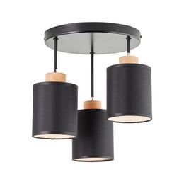 Brilliant Lampe, Vonnie Deckenrondell 3flg schwarz/holzfarbend, 3x A60, E27, 25W, Holz aus nachhaltiger Waldwirtschaft (FSC)