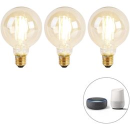 calex - Set mit 3 intelligenten E27-LED-Lampen, dimmbar bis warm, G95 Goldline, 7 w, 806 lm, 1800 k – 3000 k