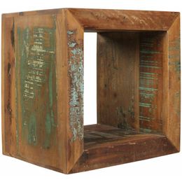 FineBuy - Beistelltisch kalkutta 45 x 45 x 35 cm, Massivholz Cube Tisch für Wohnzimmer, Wohnzimmertisch mit Ablage, Nachttisch - Nachtkonsole