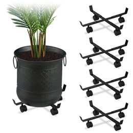 Relaxdays - Pflanzenroller ausziehbar, 5er Set, innen & außen, Rolluntersetzer für Blumentopf bis 42 cm ø, Metall, schwarz