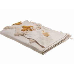 Beliani - Kuscheldecke Beige / Senfgelb Baumwolle 130 x 180 cm Handgefertigt abstraktes Muster Fransen für Bett Sofa Couch Sessel Schlafzimmer