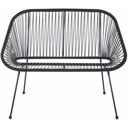 Beliani Gartenbank Schwarz Rattan 114 cm mit Metallgestell 2-Sitzer Spaghetti-Look Rattanbank Boho Outdoor Außenbereich Innenbereich Indoor Sitzmöbel