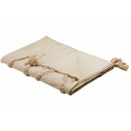 Beliani Kuscheldecke Beige Baumwolle 130 x 180 cm Handgefertigt mit Muster Orientalisch Quasten für Bett Sofa Couch Sessel Schlafzimmer Wohnzimmer Flur