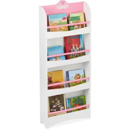 Relaxdays Bücherregal Kinder, HxBxT: 124 x 50,5 x 15 cm, 4 Fächer, MDF, Kinderbücherregal mit Schwan-Motiv, weiß/rosa