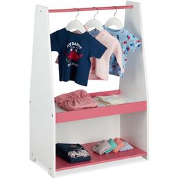 Kleiderständer Kinder, Kleiderstange & 2 Ablagen, HxBxT: 90 x 60 x 30 cm, Garderobe Kinderzimmer, weiß/rosa - Relaxdays