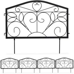 Relaxdays - Beetzaun, 4-teilige Beetumrandung für Garten, Steckzaun Eisen, antik, Ornamente, HxB: 33 x 225 cm, schwarz