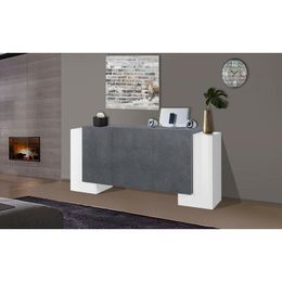 Kommode Dcuom, Küchen-Sideboard mit 2 Türen und 3 Schubladen, Wohnzimmer-Buffet, Küchen-Sideboard, 100% Made in Italy, cm 210x45h85, glänzend weiß