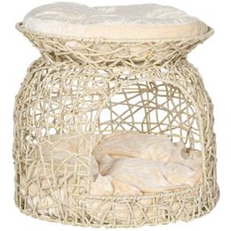 PawHut Rattan Katzenkorb mit Kissen beige (Farbe: beige)