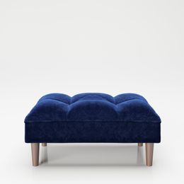 PLAYBOY - Ottoman "SCARLETT" gepolsterte Fussablage passend zum Sofa, Samtstoff in Blau mit Massivholzfüsse, Retro-Design
