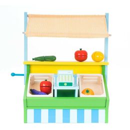 Supermarkt Spielzeug Montessori Robincool Vegetable Market 42x20x45,2 cm aus Öko-Holz Vordach, Registrierkasse und Zubehör