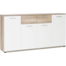 Komodenschrank mit 2 Schubladen, Farbe: Weiß / Country Grau, a: 160 x 85 x 35 cm, Schubladenkommode, Kommode mit Schubladen, Schlafzimmer Kommode,