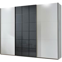 Lomadox - Kleiderschrank 250cm mit 3 Schiebetüren, weiß mit grauem Glas TOULON-43, b/h/t ca. 250/216/65 cm - weiß