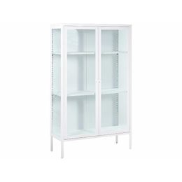 Beliani Büroschrank weiß aus Stahl 90 x 35 x 150 cm, 2 Türen, Glasfront und -seiten, Vitrine - Weiß