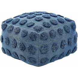 Beliani Pouf Blau Baumwolle 50 x 50 x 35 cm Quadratisch mit EPS Füllung Muster Punkte Geometrisch für Wohnzimmer Schlafzimmer Deko - Blau