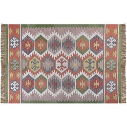 Beliani Teppich Mehrfarbig Kunststoff 160x230 cm Rechteckig mit Fransen Kurzflor Indischer Stil Orientalisches Muster für Wohnzimmer Schlafzimmer Flur - Bunt