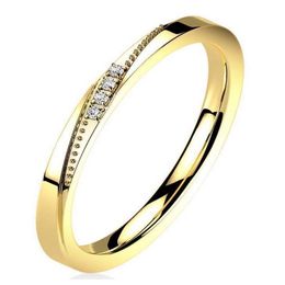 BUNGSA Fingerring Goldener Ring schmal mit Kristallen und Zierleiste aus Edelstahl (Ring