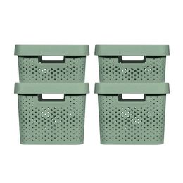 curver 4 x INFINITY RECYCLING Boxen mit Lochmuster (11L + 17L) und Deckel kiefergrün