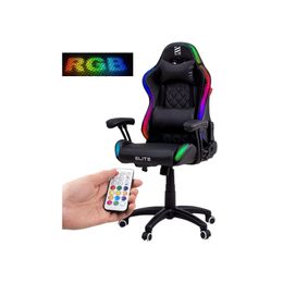 Elite Gaming-Stuhl für Kinder PULSE, ergonomisch, bis 120kg, verstellbare Höhe, Wippmechanik, Kissen (Schwarz/Weiß RGB)