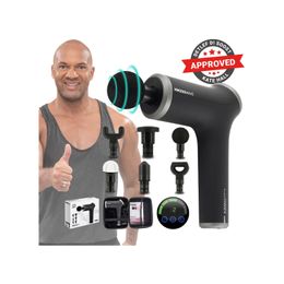 miweba Sports Massagepistole MM200, Massage-Gun 2500 mAh für Faszien-Muskelmassage mit 6 Aufsätzen (Schwarz/Grau)