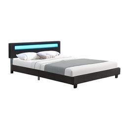 Juskys Polsterbett Paris 180x200 cm – Bett mit LED Beleuchtung & Lattenrost – Doppelbett schwarz