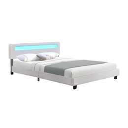 Juskys Polsterbett Paris 160x200 cm – Bett mit LED Beleuchtung & Lattenrost – Doppelbett weiß