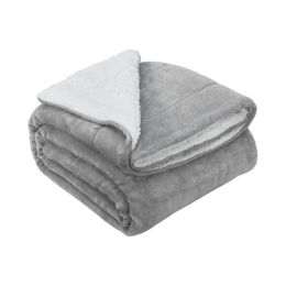 Juskys Fleecedecke 150x200 cm mit Sherpa - flauschig, waschbar - Decke für Bett & Couch - Hellgrau