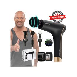 miweba Sports Massagepistole MM100, Massage-Gun 2500 mAh für Faszien-Muskelmassage mit 6 Aufsätzen (Schwarz/Gold)