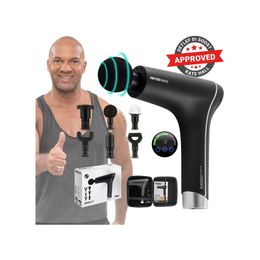 miweba Sports Massagepistole MM100, Massage-Gun 2500 mAh für Faszien-Muskelmassage mit 6 Aufsätzen (Schwarz/Silber)