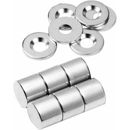 vasalat - Scheibenmagnet rund, Magnet mit Metallscheibe mit Senkbohrung, Rundmagnet ø 12mm, Neodym vernickelt 12-teilig