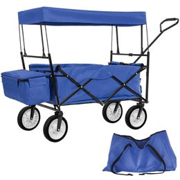 TecTake Faltbarer Bollerwagen mit Dach und Tragetasche - blau