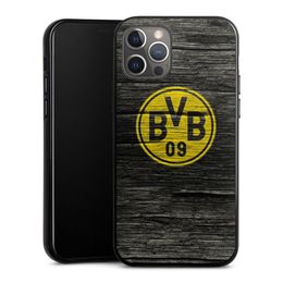 DeinDesign iPhone 12 Pro Handy Silikon H&uuml;lle Case schwarz Handyh&uuml;lle Wooden Look Bvb Borussia Dortmund