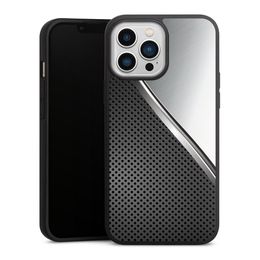 DeinDesign iPhone 13 Pro Max Handy Premium Silikon H&uuml;lle Handyh&uuml;lle schwarz Case Steel Metall Carbon Silikon Premium Case