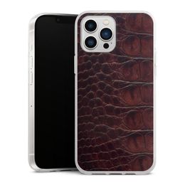 DeinDesign iPhone 13 Pro Max Handy Silikon H&uuml;lle Case transparent Handyh&uuml;lle Leather Crocodile Animal Print Silikon Case
