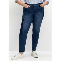 sheego Große Größen: Skinny Jeans in Patch-Optik, mit offenem Saum, blue Denim, Gr.58