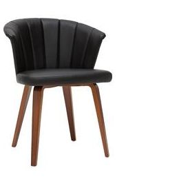 Miliboo Design-Stuhl ALBIN PU schwarz dunkles Holz