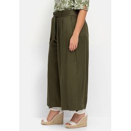 sheego Stoffhose Große Größen mit High-Waist-Bund und Stoffgürtel, grün