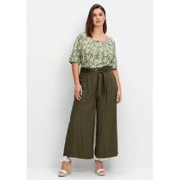 sheego Stoffhose Große Größen mit High-Waist-Bund und Stoffgürtel, grün