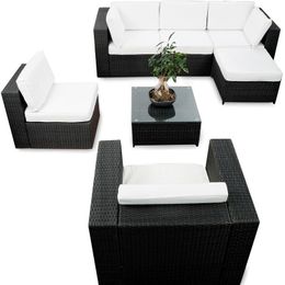 Gardeni Polyrattan Gartenmöbel Lounge Set ✔ 21-tlg ✔ Polyrattan schwarz ✔ Kissen weiss ✔ S1022110