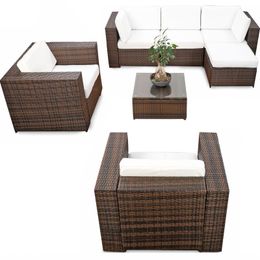 Gardeni Gartenmöbel Rattan Lounge Set XXL ✔ 21-tlg ✔ Polyrattan braun-mix ✔ Kissen weiss ✔ B2012110