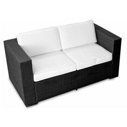 Gardeni Gartenmöbel Rattan Lounge Sofa xxl ✔ 5-tlg ✔ Polyrattan schwarz ✔ Kissen weiss ✔ BD-0072