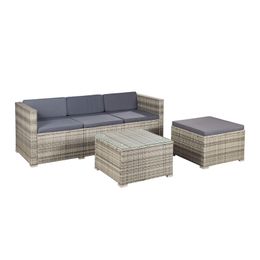 Juskys Polyrattan Lounge Punta Cana M grau-meliert, 3-4 Personen – Sofa, Tisch & Hocker