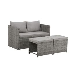 Juskys 2in1 Polyrattan Relax Gartenmöbel Set Jamaika - Lounge für Balkon & Outdoor, Balkonmöbel Grau