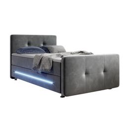 Juskys Boxspringbett Houston 120x200 cm - Bett mit LED, Topper & Federkern-Matratze – Stoff Grau