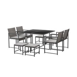 Juskys Polyrattan Sitzgruppe Bahamas L - Tisch, 4 Stühle, 4 Hocker & Kissen - Gartenmöbel Set Grau