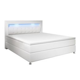 Juskys Boxspringbett Montana 120x200 cm mit Topper, Federkernmatratze & LED Beleuchtung weiß