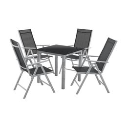 Juskys Aluminium Gartengarnitur Milano Gartenmöbel Set mit Tisch und 4 Stühlen Silber-Grau