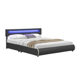Juskys Polsterbett Sevilla 180x200 cm – Bett mit LED Beleuchtung & Lattenrost – Doppelbett grau