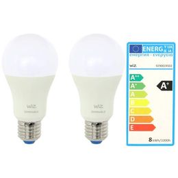 WiZ LED Energiespar Glühbirnen 2er Pack E27 WiFi steuerbar 60W warmweiß